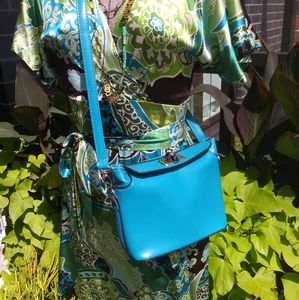 Bags | Vintage Unique Vinyl Bright Blue Crossbody Bag Euc | Poshmark